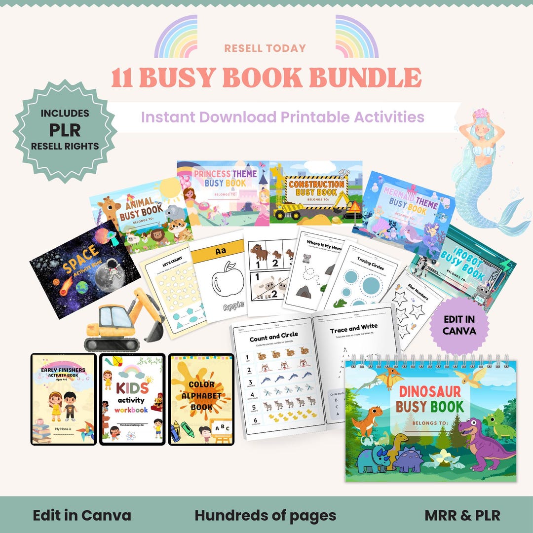 Printable Kids Activity Book Bundle, Preschool Worksheets (PLR) - Etsy