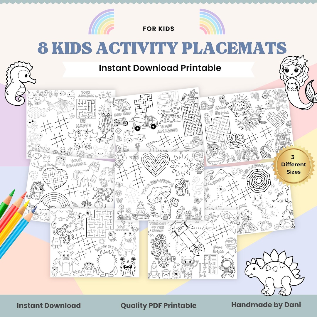 Kids Activity Placemats Printable Coloring Pages for Kids Fun Games ...