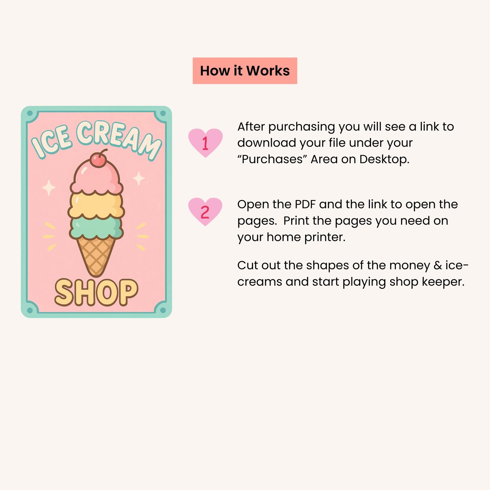 Printable Ice Cream Shop Pretend Play Kit: Summer Activity (PDF ...