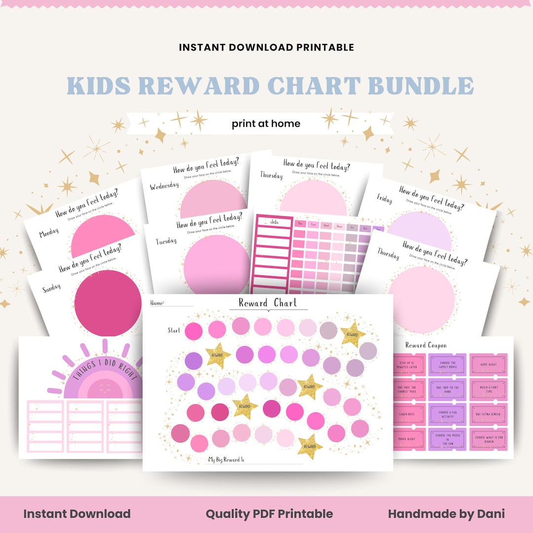 Kids Pink Behavior Chart Bundle | Reward Chart & Coupons | Growth ...