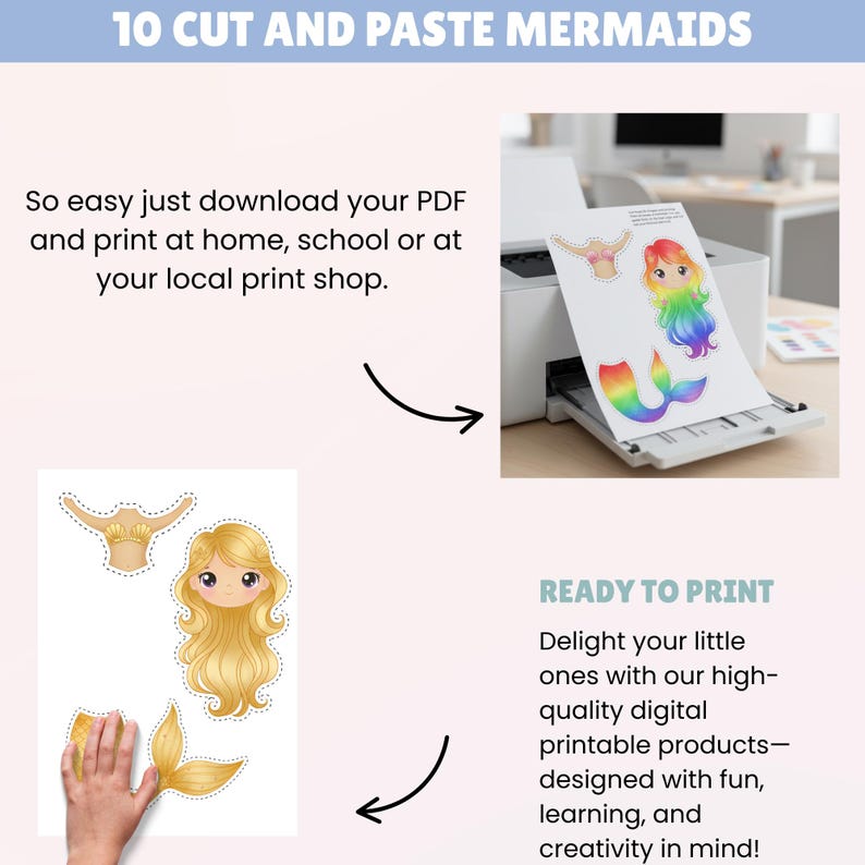 Mermaid Cut and Paste Activity: DIY Paper Craft (digital Download) - Etsy
