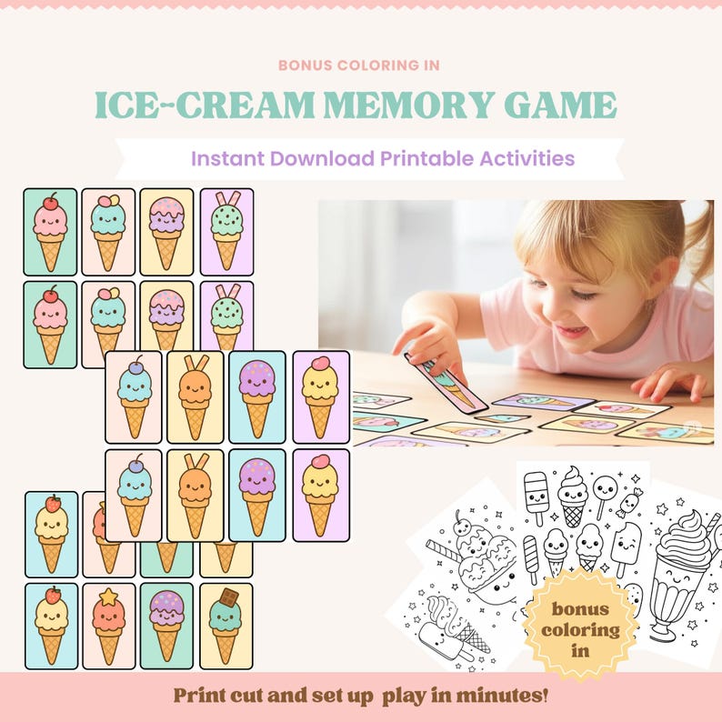 Ice Cream Matching Game: Preschool Printable Activity (A4 Digital ...
