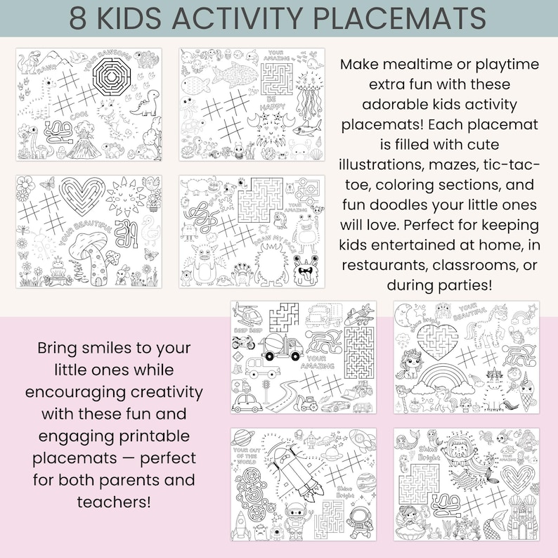 Kids Activity Placemats Printable Coloring Pages for Kids Fun Games ...