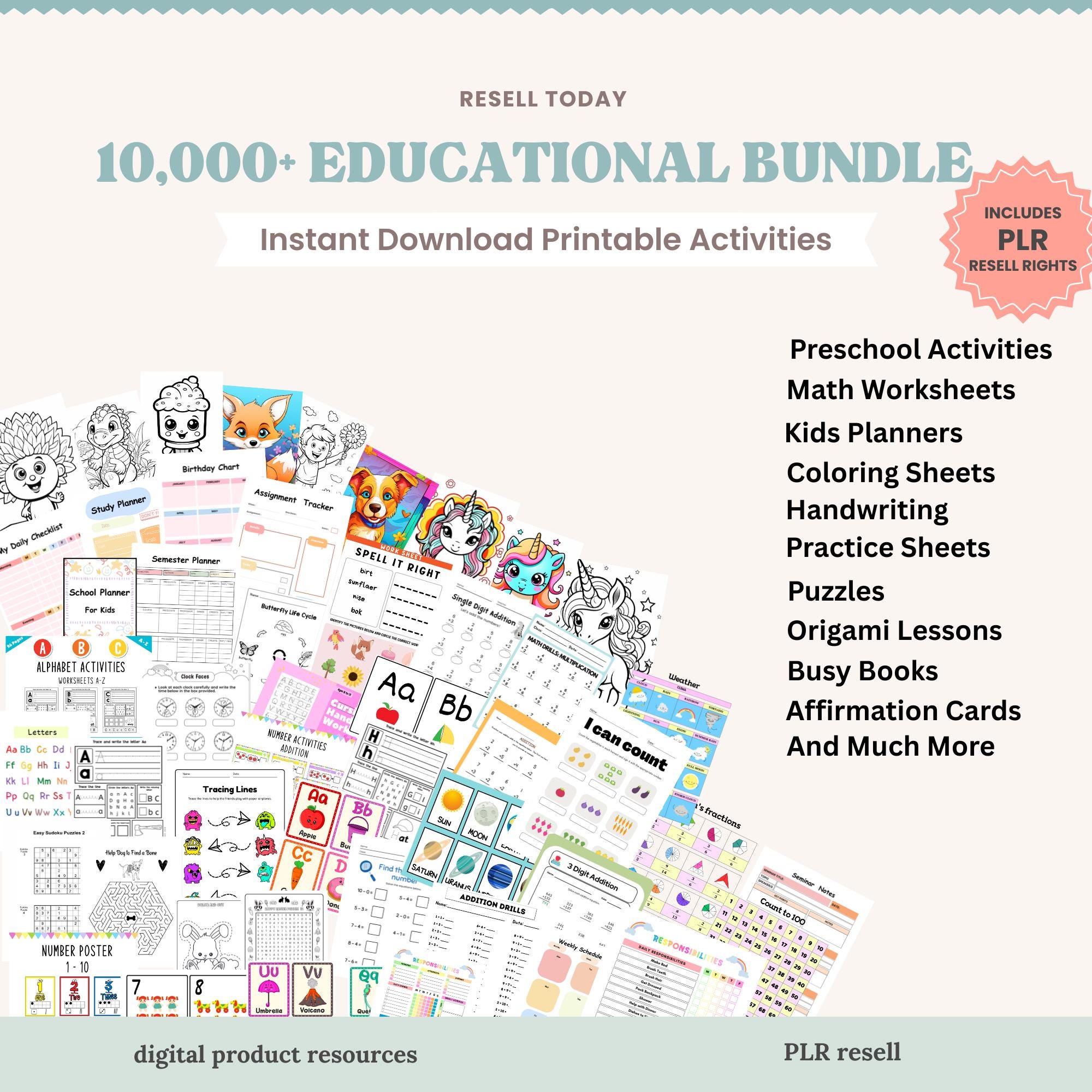 10,000+ Kids Educational Printables Bundle: Preschool to Elementary ...