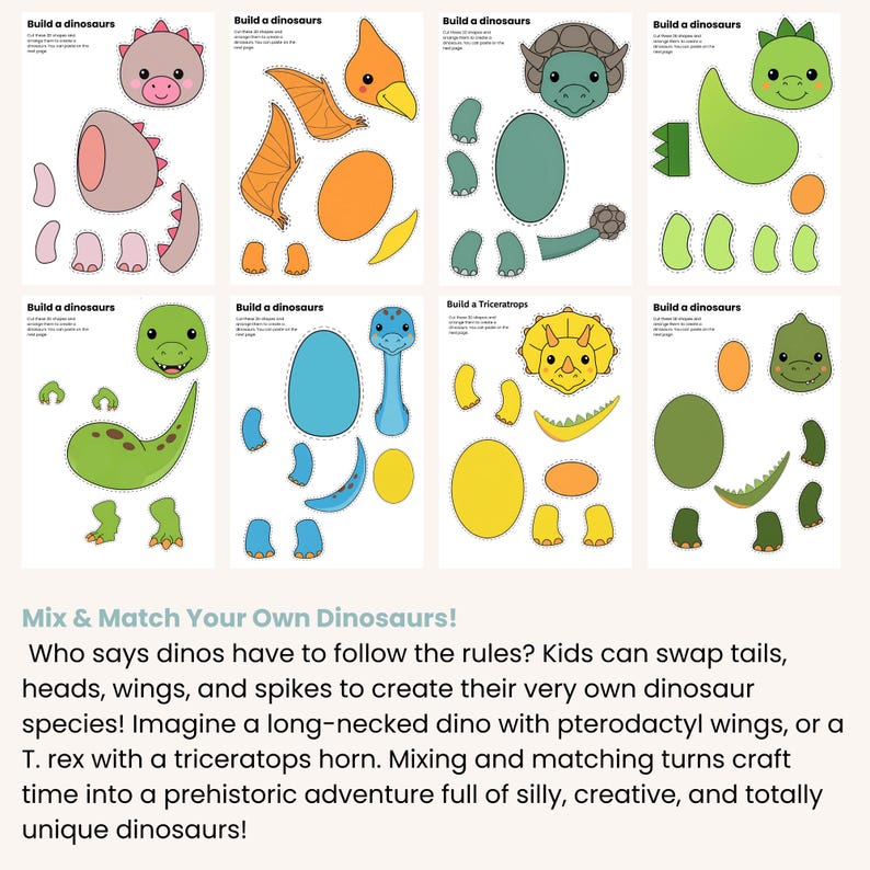 Printable Dinosaur Craft Pack: Mix & Match Dino Activity (PDF Download ...