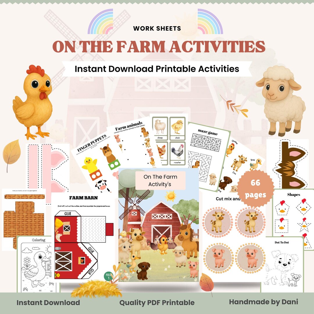 Farm Activity Pack Printable Cut & Glue Barn Tractor Animal Crafts Fun ...