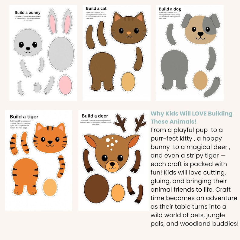 Cut and Paste Build a Animal Craft Pack | Cut and Glue Dog, Cat, Bunny ...