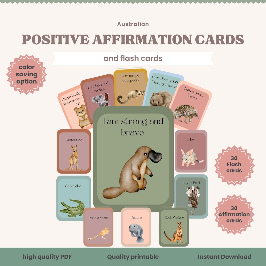 Australian Animal Affirmation Cards: Kids' Learning Flashcards ...