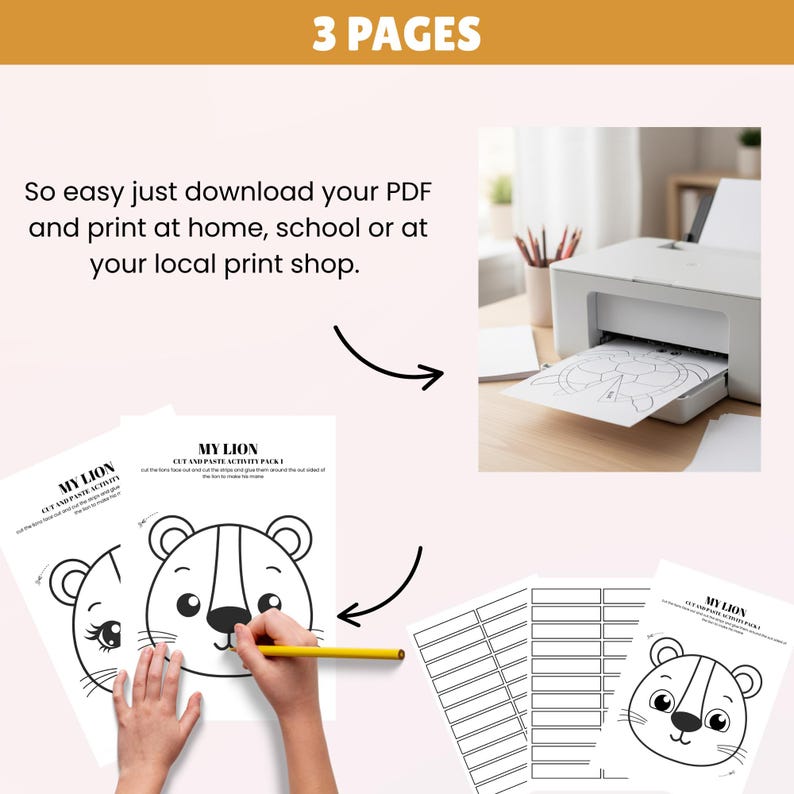 Cut and Glue Lion Craft Printable, Kids Lion Activity, Animal Template ...