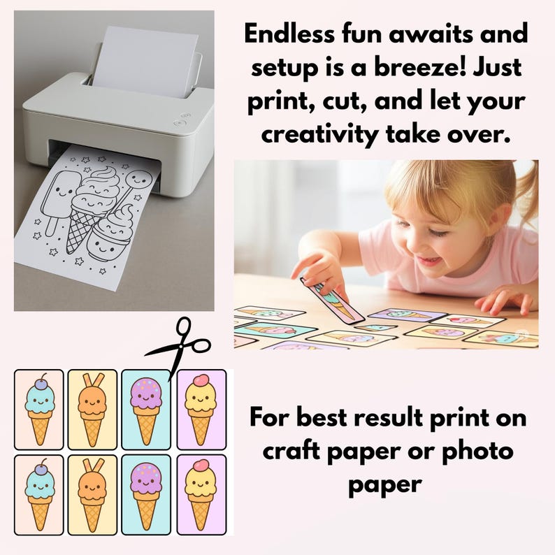 Ice Cream Matching Game: Preschool Printable Activity (A4 Digital ...