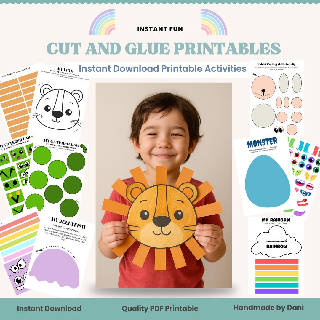 Cut & Glue Printable Craft Pack – Build a Lion, Monster, Caterpillar ...