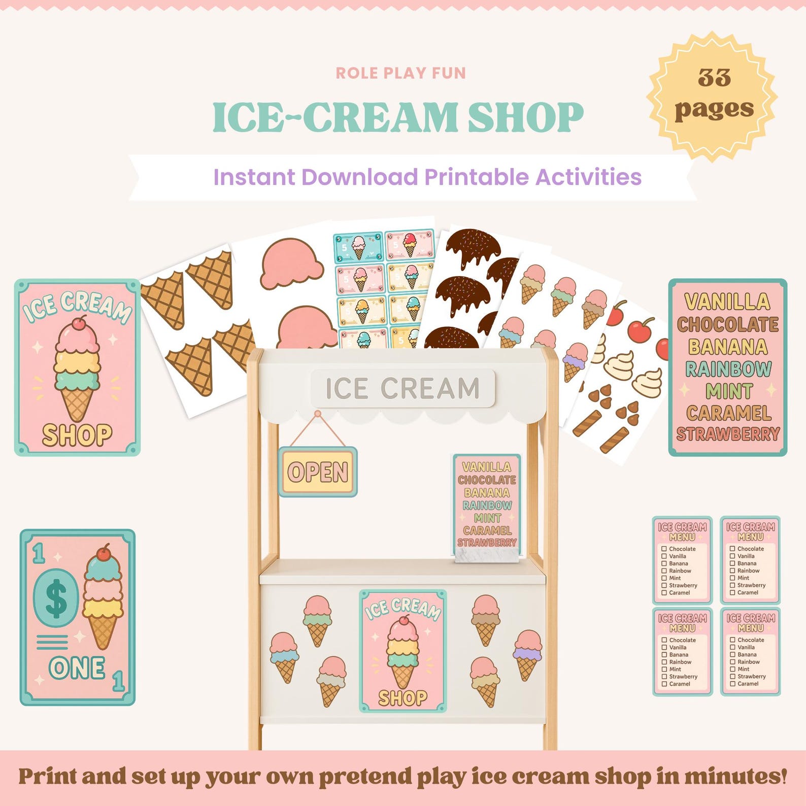 Printable Ice Cream Shop Pretend Play Kit: Summer Activity (PDF ...