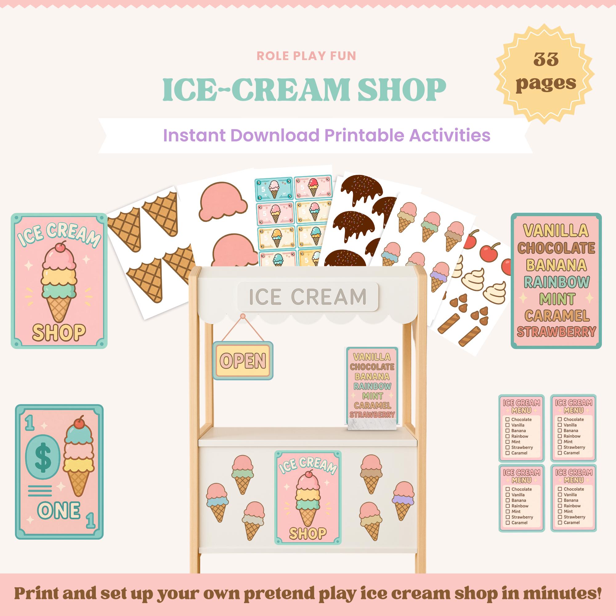 Printable Ice Cream Shop Pretend Play Kit: Summer Activity (PDF ...