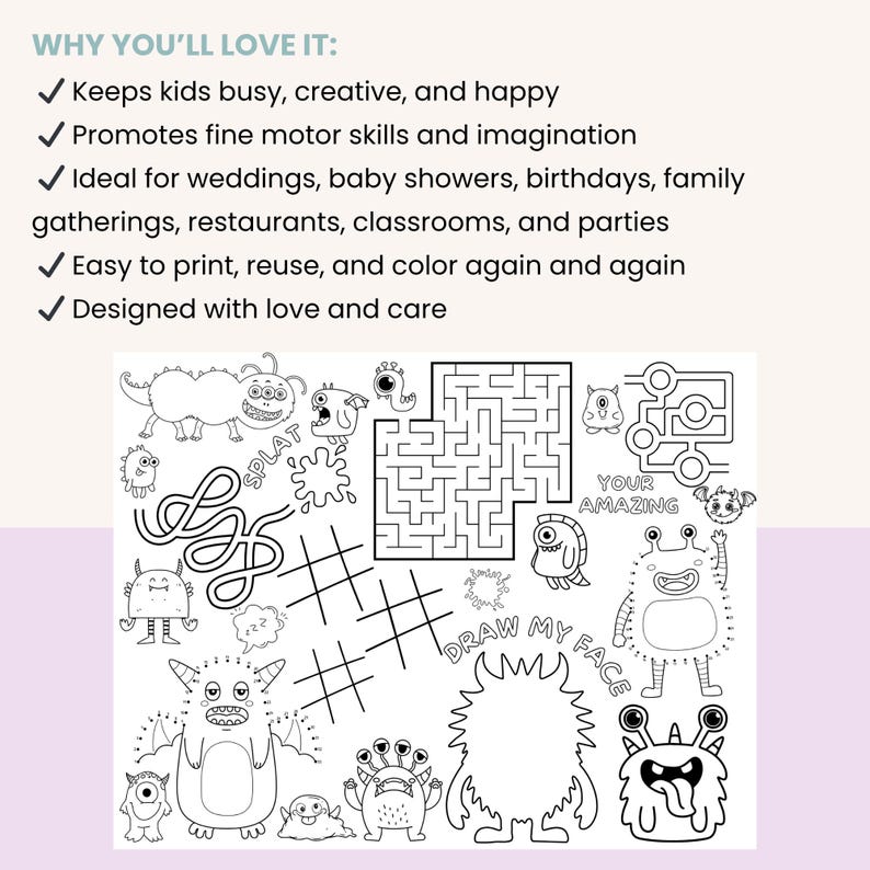 Kids Activity Placemats Printable Coloring Pages for Kids Fun Games ...