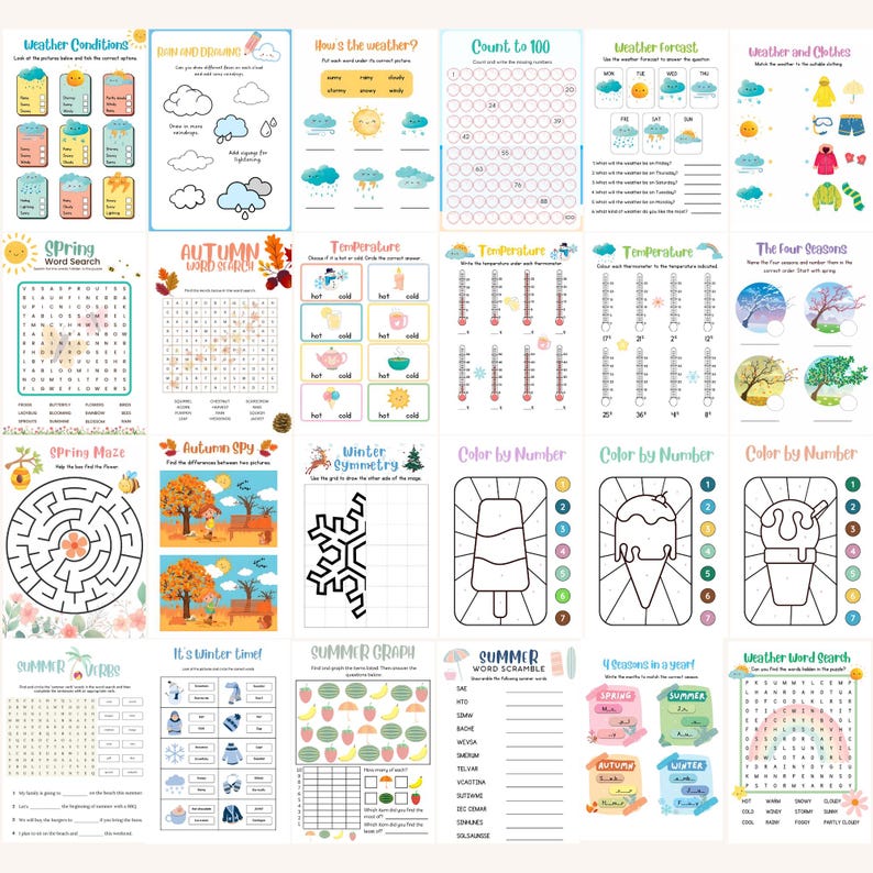 Kids Weather Learning Activities: Crosswords, Coloring Pages (PLR ...