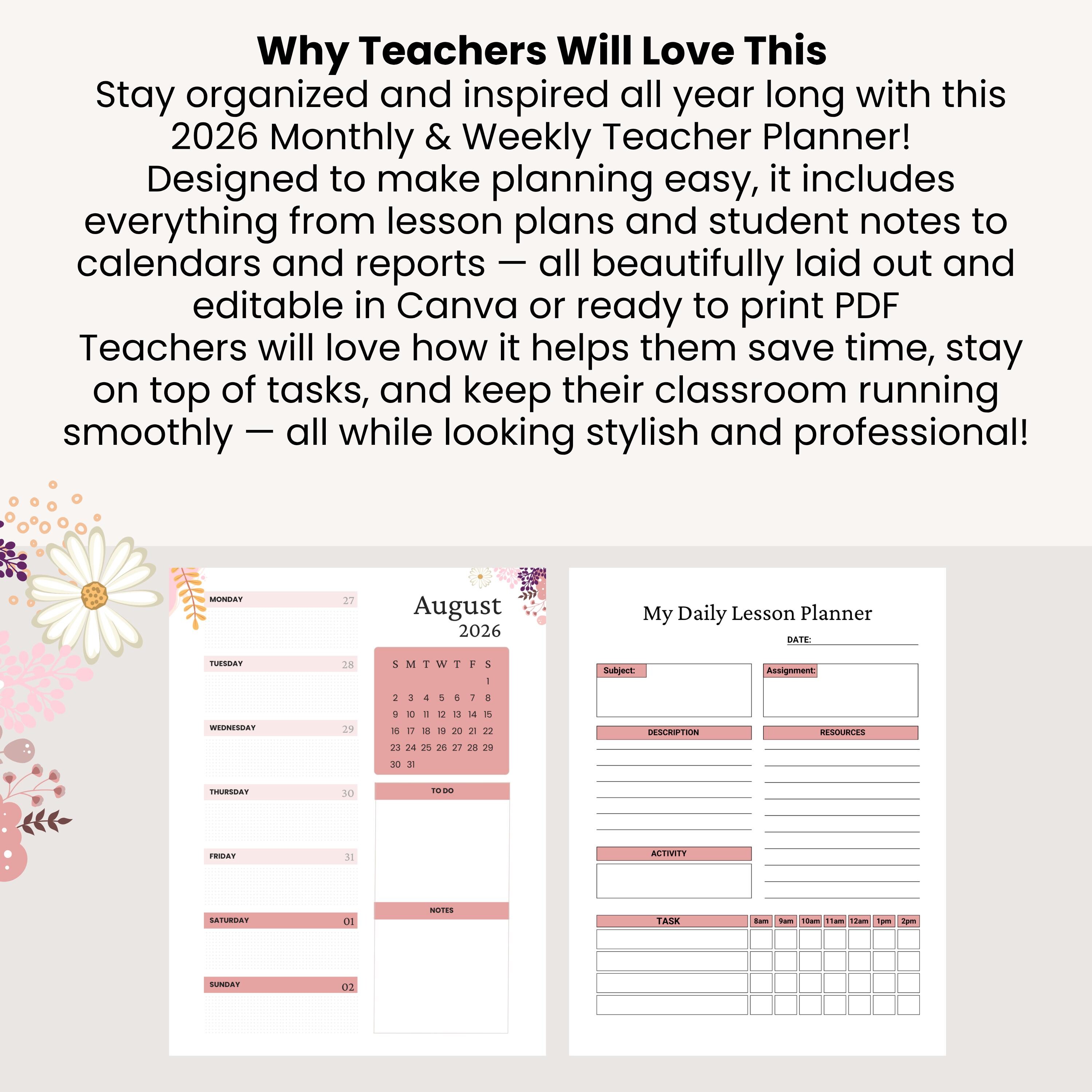 2026 Teacher Bundle Planner Printable Monthly & Weekly Planner for ...