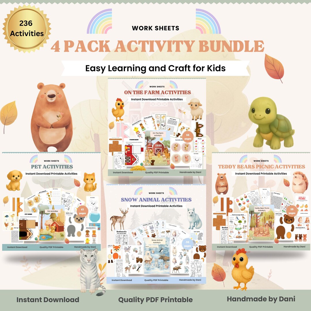 4 Pack Kids Activity Bundle – Teddy Bears Picnic, on the Farm, Snow ...
