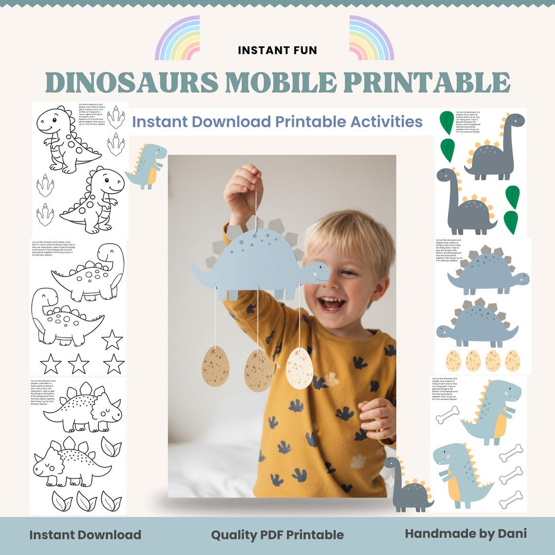 Dinosaurs Mobile Printable Craft Kit for Kids, DIY Hanging Cut and ...