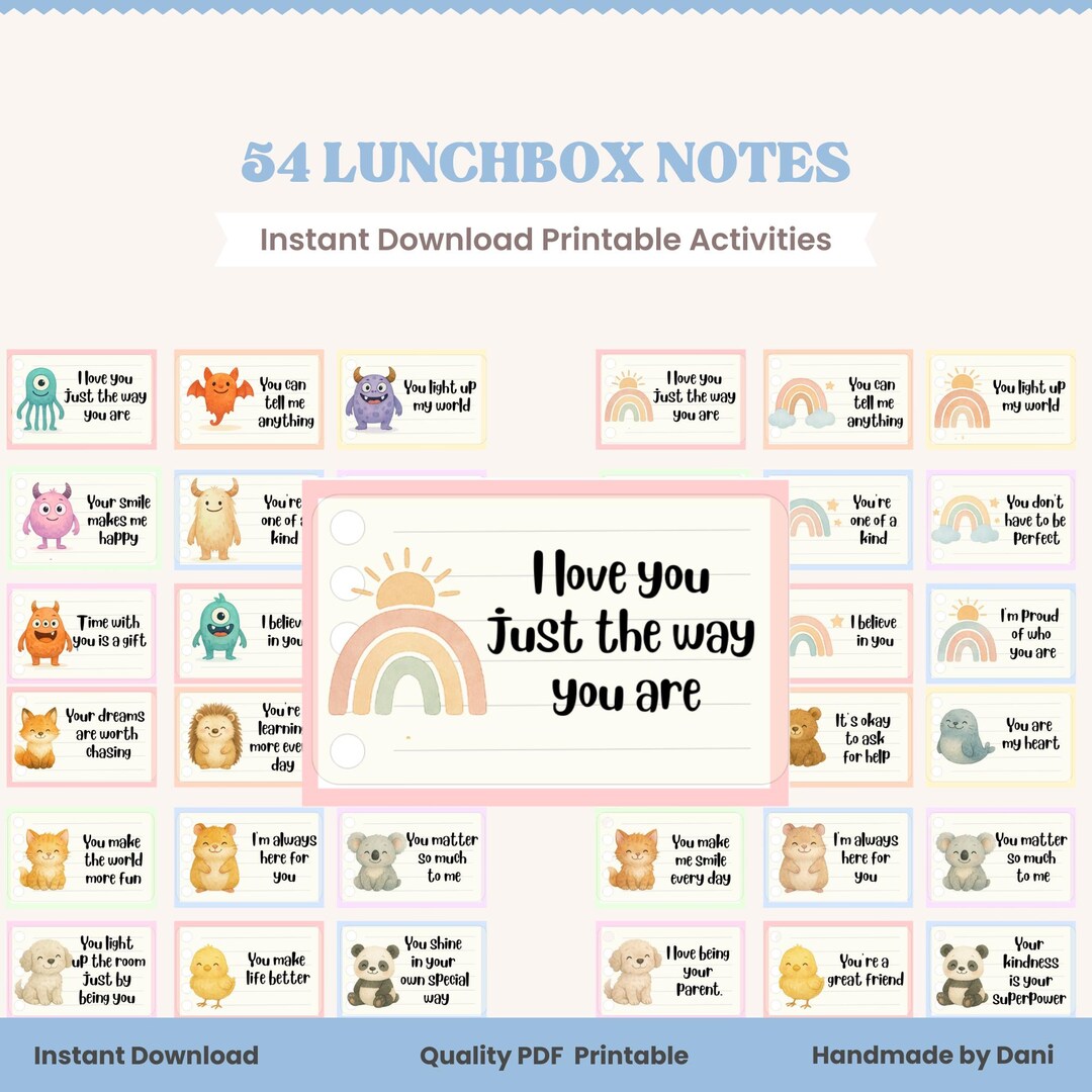 Lunch Box Notes for Kids, Printable Lunchbox Notes for Everyone ...