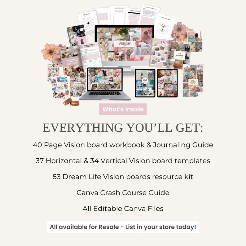 2026 Vision Board & Journaling Bundle Canva Templates | PLR/MRR Resell ...