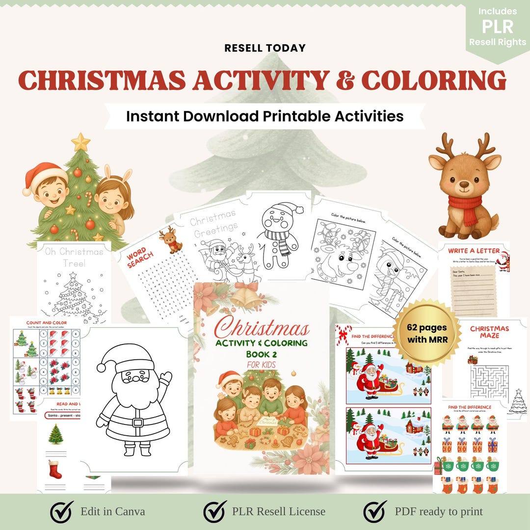 Christmas Activity and Coloring in Pages Pack Fun Holiday Worksheets ...