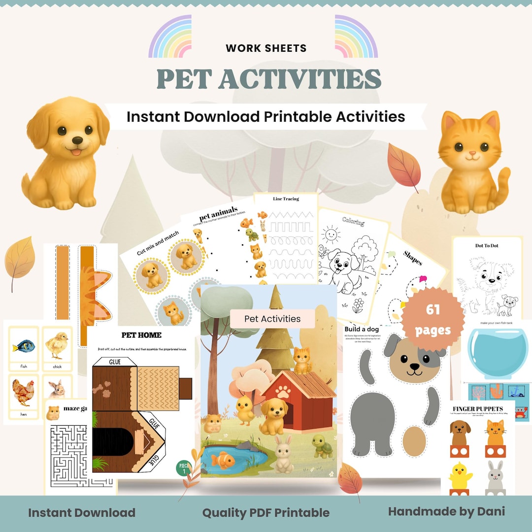 Pet Animal Activity Pack: Kids Crafts & Learning Printables (PDF ...