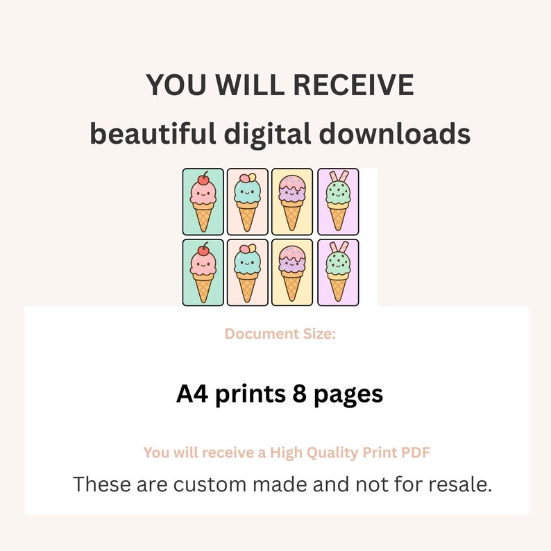 Ice Cream Matching Game: Preschool Printable Activity (A4 Digital ...