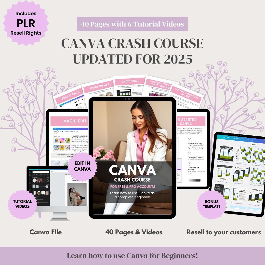 Canva Crash Course 2025 With PLR Guide & Video Tutorials for Learning Canva Digital Products ...