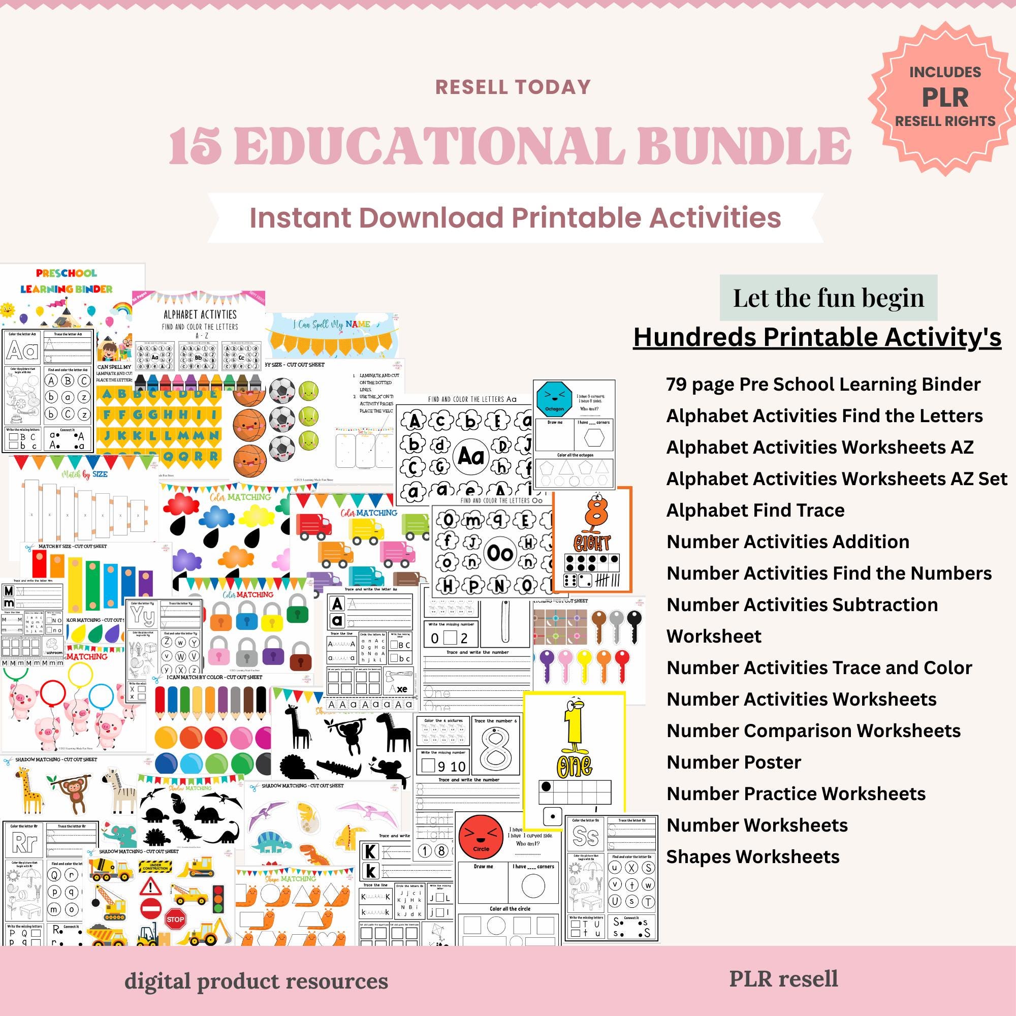 Educational Printable Bundle: Alphabet, Numbers, Shapes (PLR, Instant ...