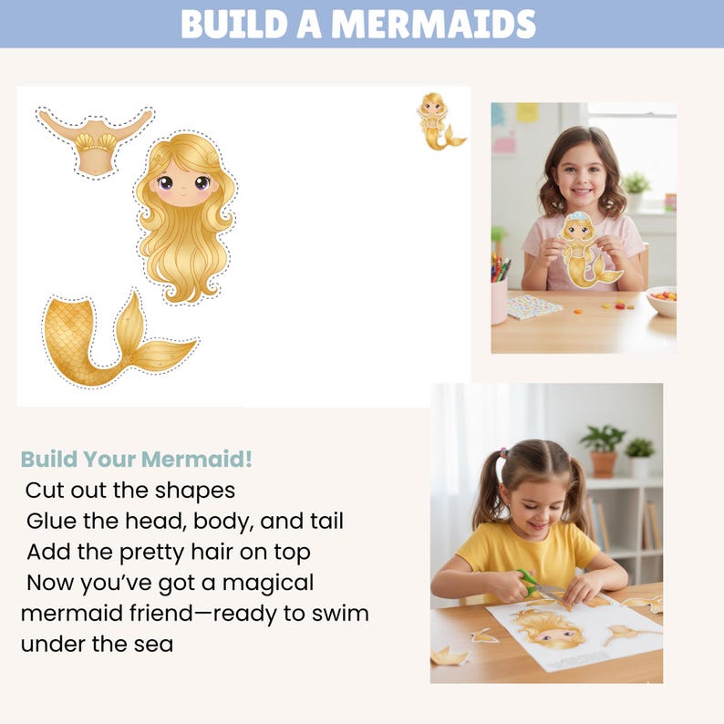 Mermaid Cut and Paste Activity: DIY Paper Craft (digital Download) - Etsy