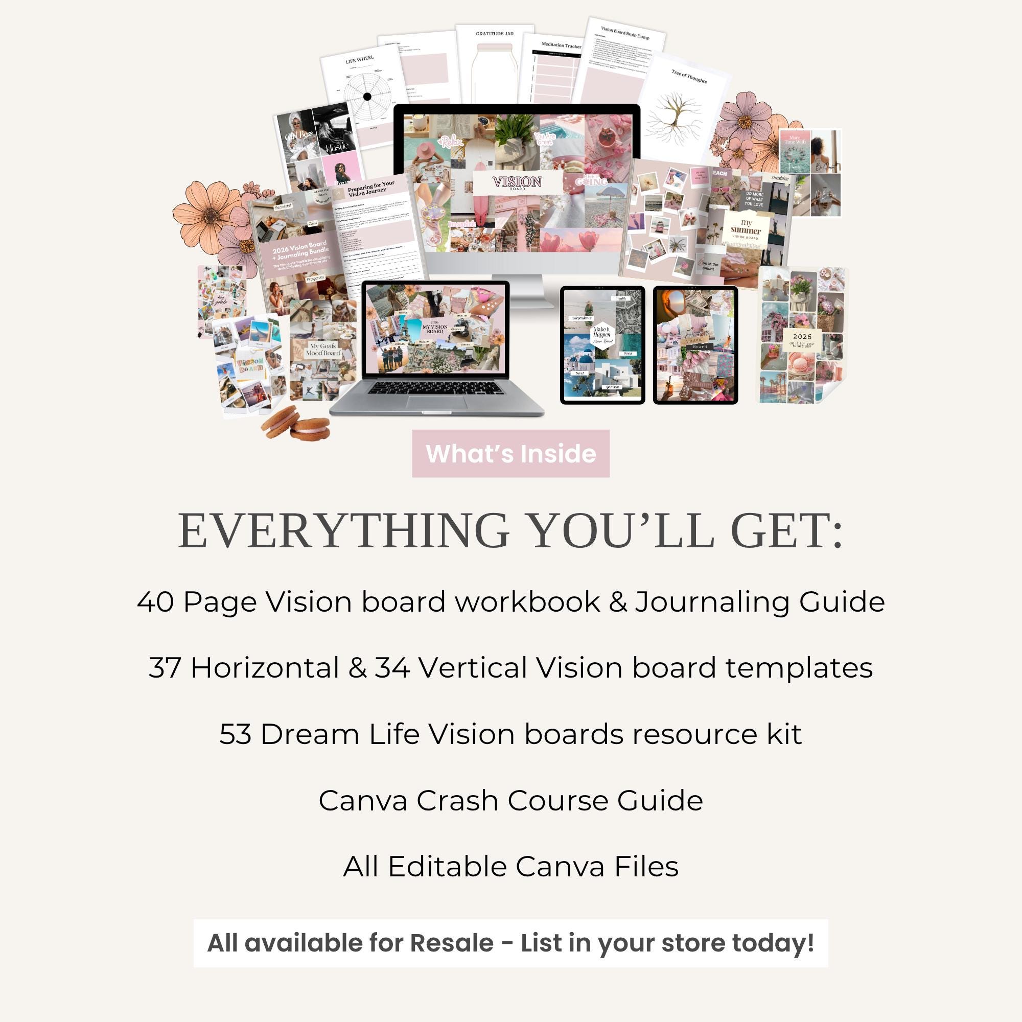 2026 Vision Board & Journaling Bundle | Canva Templates | PLR/MRR ...