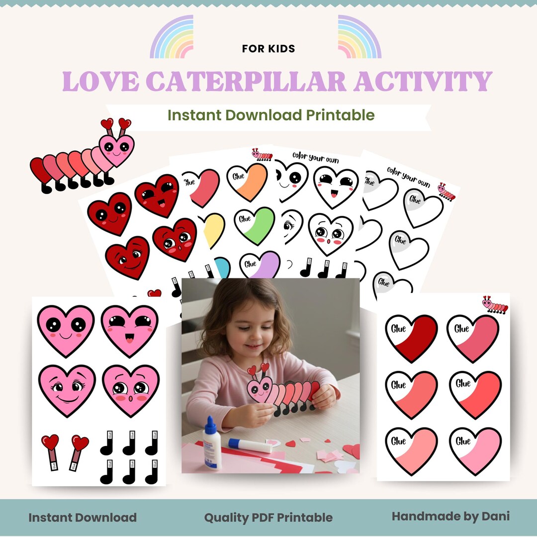 Love Caterpillar Craft for Kids Printable | Valentine Cut and Glue ...