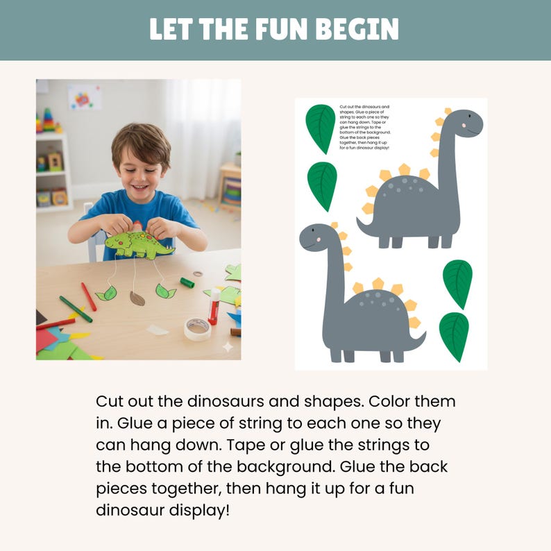 Dinosaurs Mobile Printable Craft Kit for Kids, DIY Hanging Cut and ...