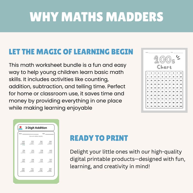 Printable Math Activity Bundle for Kids Count, Add, Subtract & Learn ...