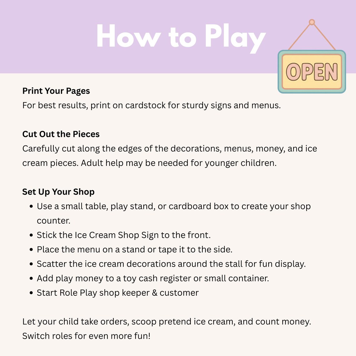 Printable Ice Cream Shop Pretend Play Kit: Summer Activity (PDF ...