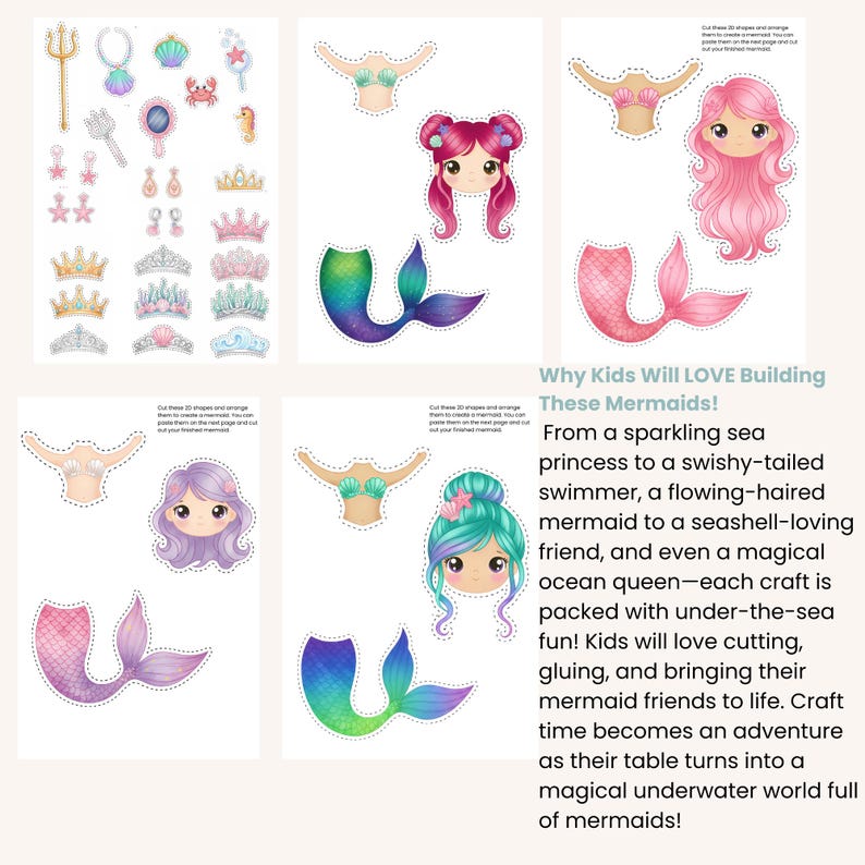 Mermaid Cut and Paste Activity: DIY Paper Craft (digital Download) - Etsy