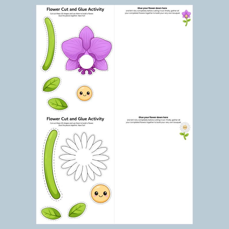 Flower Cut and Paste Activity for Kids, Printable Flower Craft Kit ...
