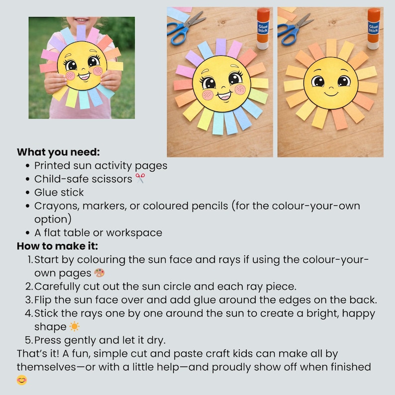 Cut and Paste Sun Craft for Kids | Colour Your Own Printable Activity ...