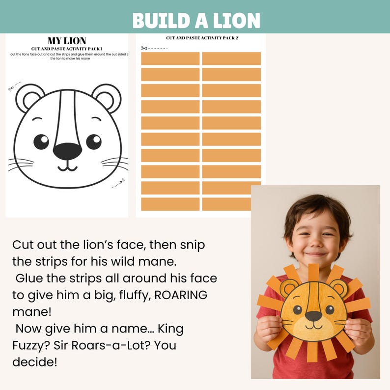 Cut & Glue Printable Craft Pack – Build a Lion, Monster, Caterpillar ...
