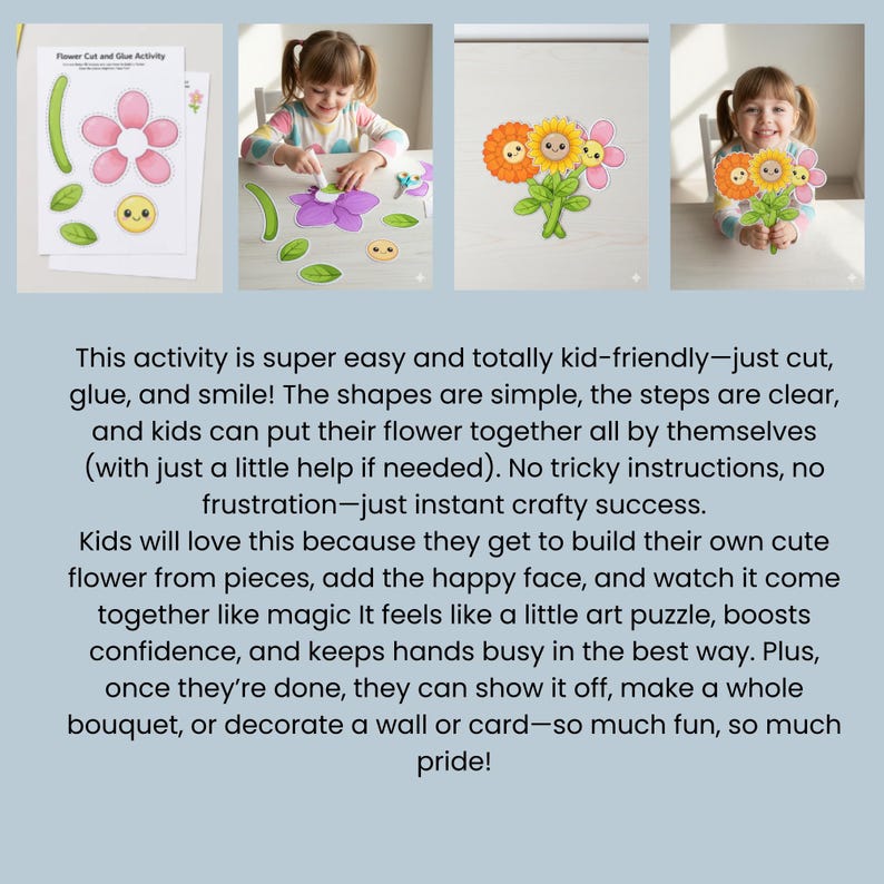 Flower Cut and Paste Activity for Kids, Printable Flower Craft Kit ...