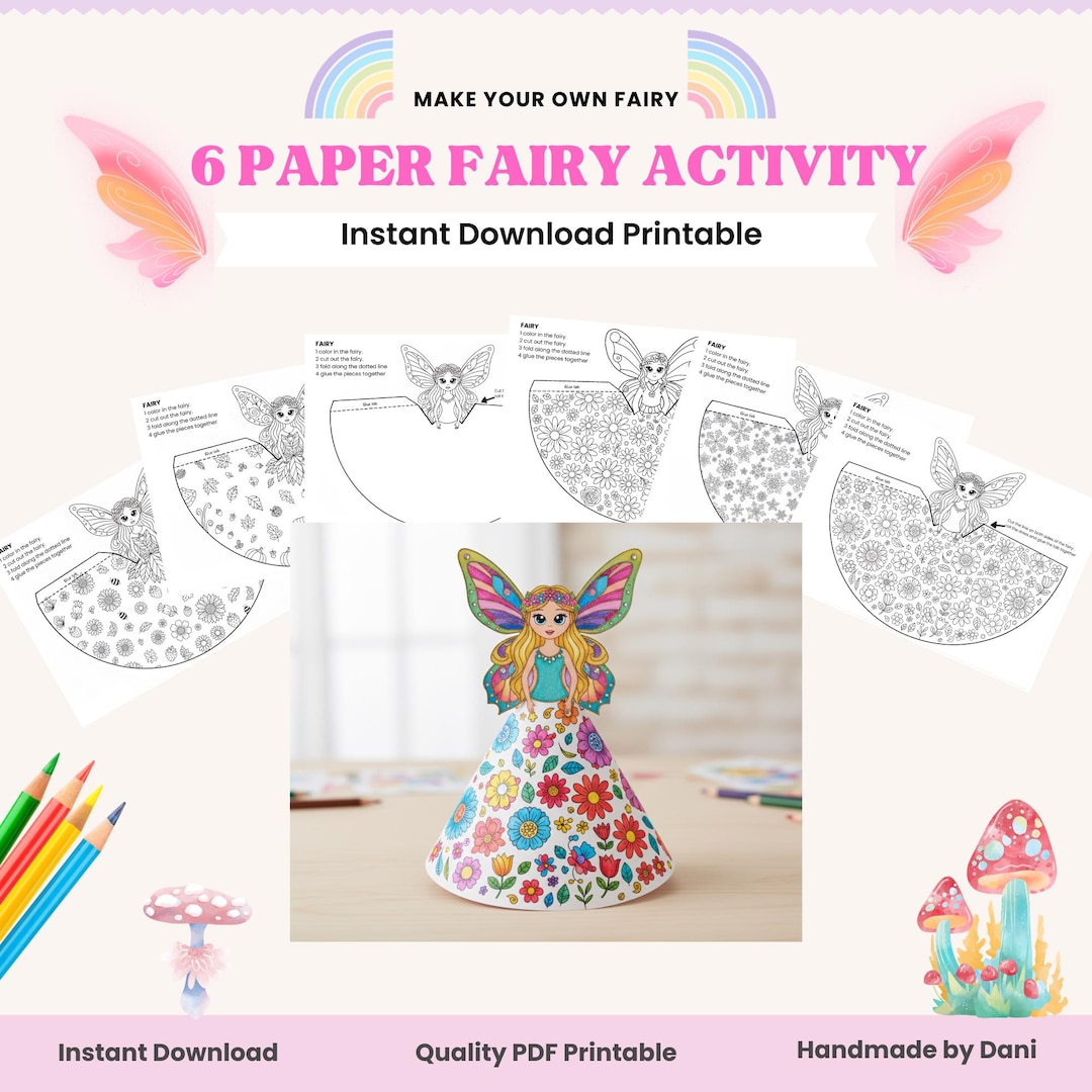 6 Paper Fairy Craft for Kids Printable Cut & Build Fairy Activity, Easy ...