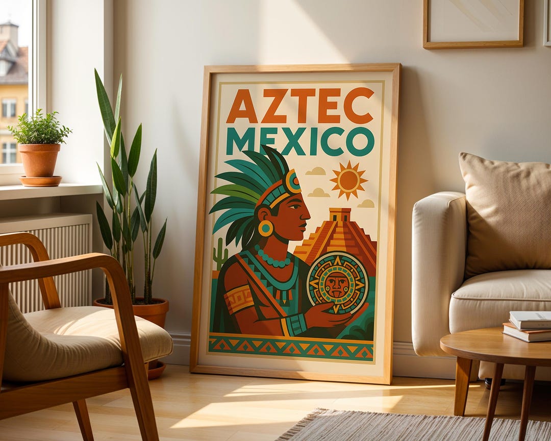 Aztec Mexican Folk Art | Vintage Aztec Poster Art Mexican Culture Print ...