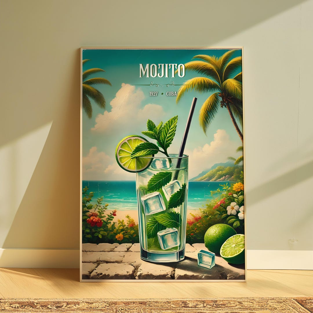 Mojito Tropical Cocktail Poster | Bar Cart Personal Cocktail Bartending ...