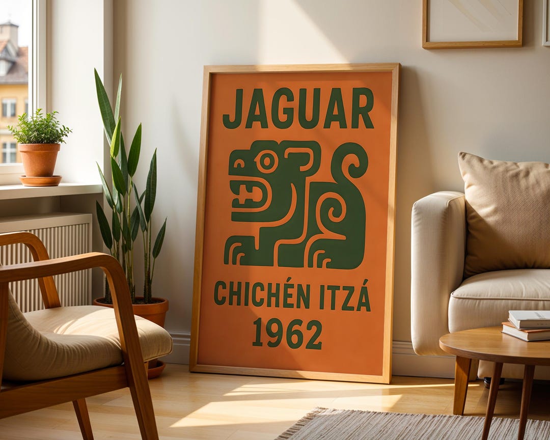 Jaguar Aztec Mexican Wall Art, Vintage Aztec Poster Art Mexican Culture ...