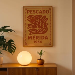 Pescado Aztec Mexican Folk Art, Vintage Aztec Poster Art Mexican ...
