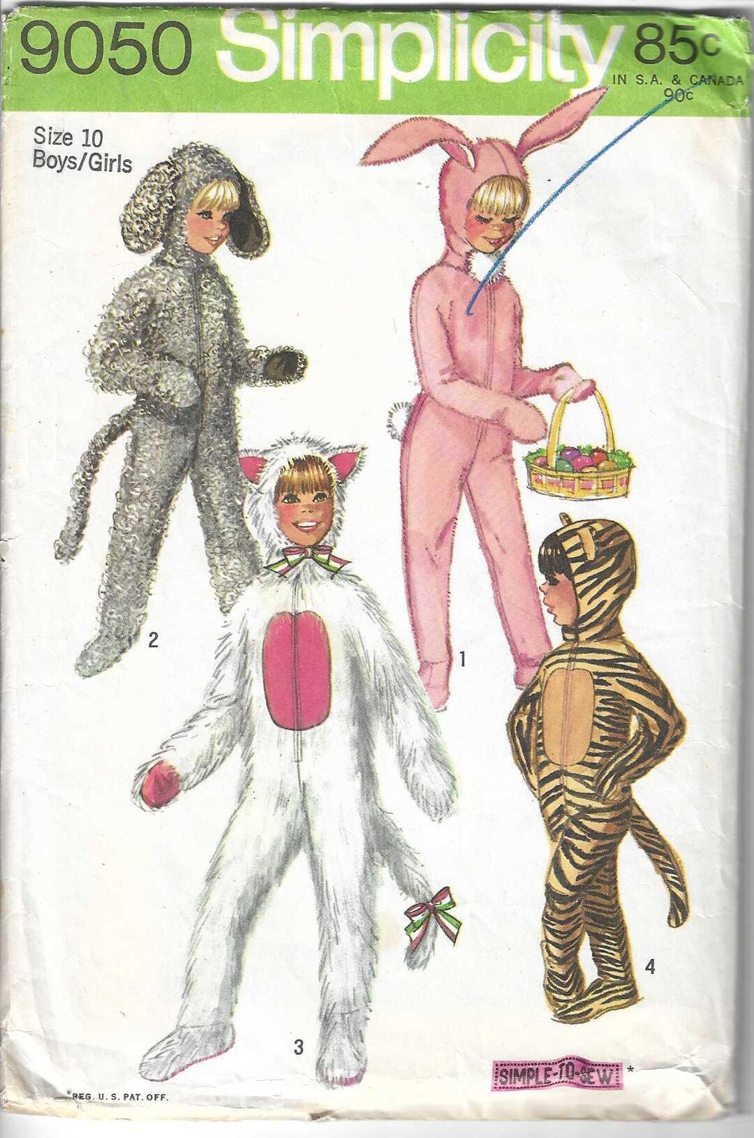 Simplicity Pattern 9050 1970 Vintage Costumes Rabbit, Dog, Cat & Tiger ...