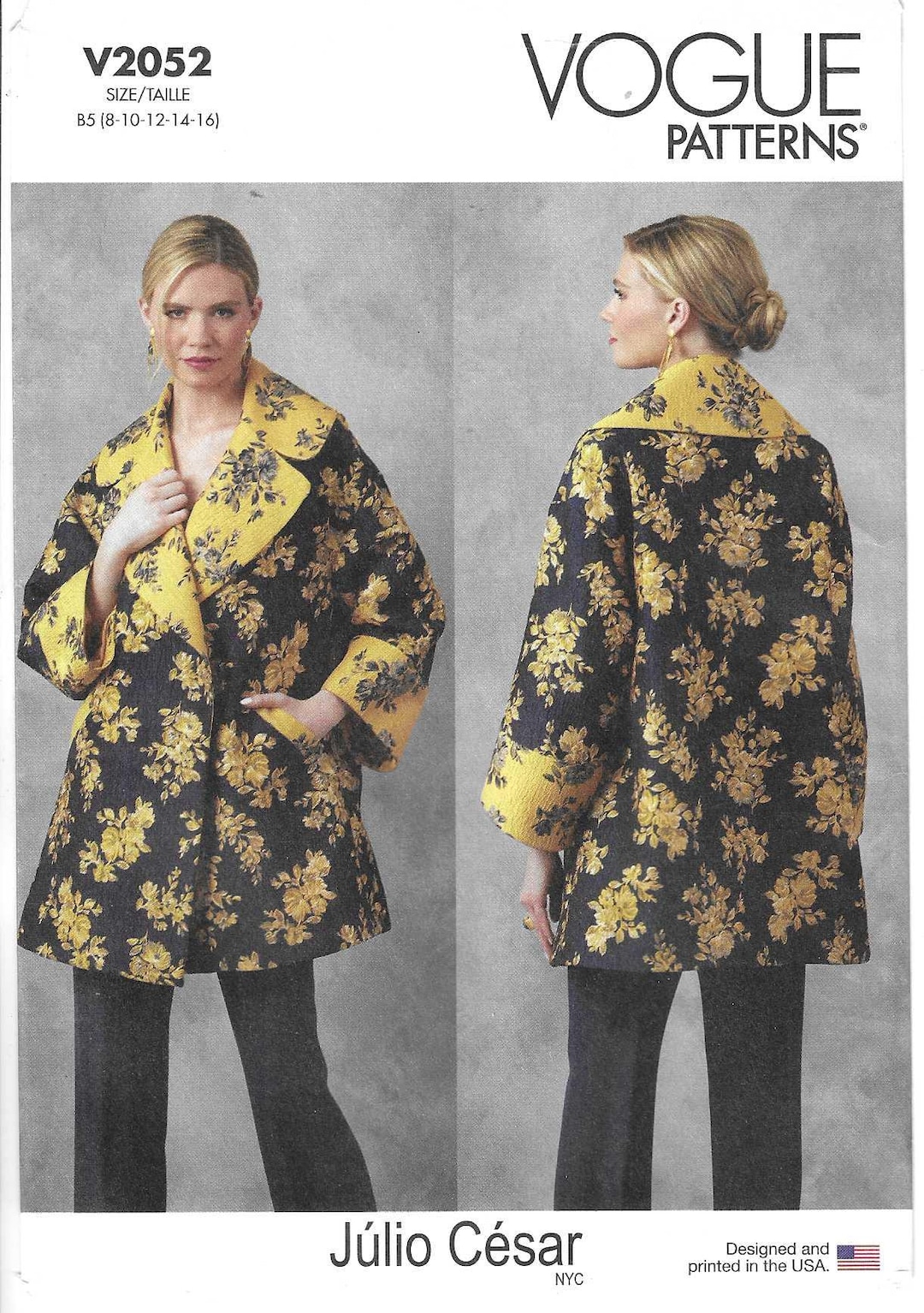 Vogue Pattern V2052 Designer Julio Cesar Loose Fitting Lined Jacket Has ...
