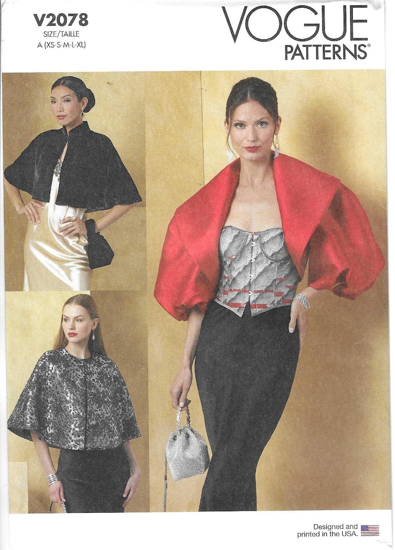 Vogue Pattern V2078 Evening Wraps, Cape-lets in Two Styles, Statement ...