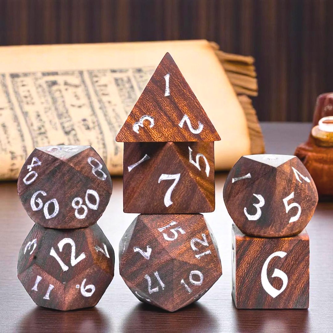 Handcrafted Wooden Dnd Dice Set, Polyhedral RPG Dice - Etsy