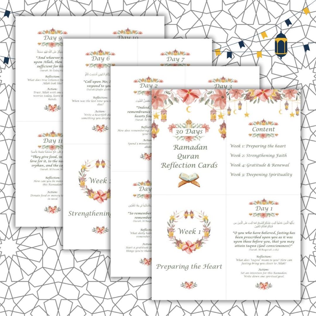 30 Days Ramadan Quran Reflection Cards | Islamic Digital Download ...
